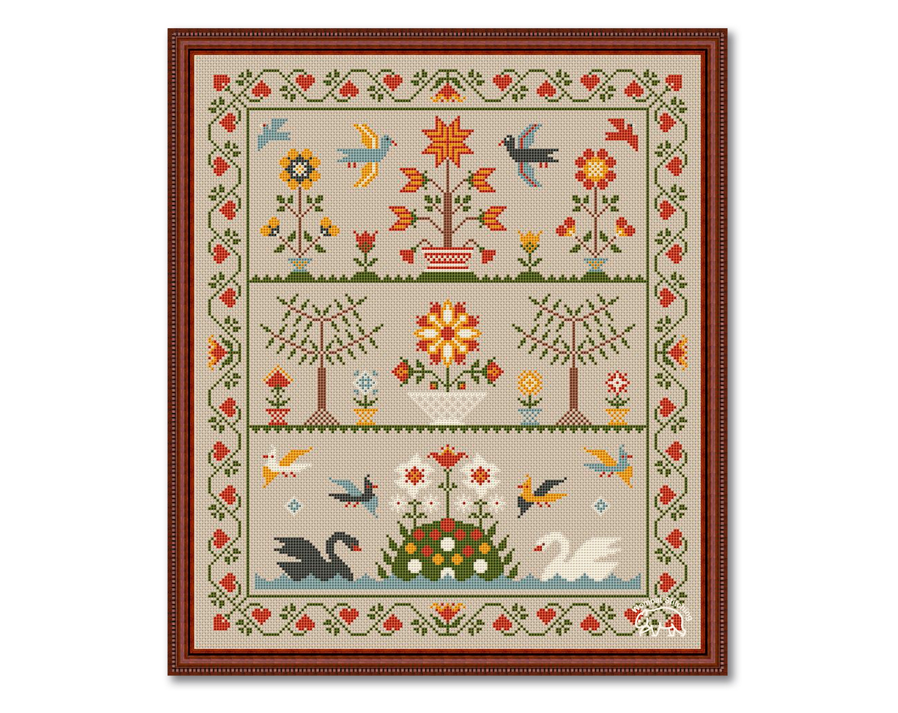 Cross Stitch Pattern Flowers and Birds Sampler Primitive - Etsy