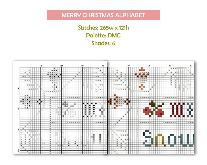 Merry Christmas Alphabet Cross Stitch Pattern: Winter Holiday Sampler ...