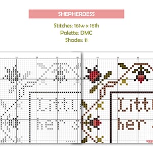 Cross Stitch Shepherdess and Sheep Sampler , Primitive Pattern Cross ...