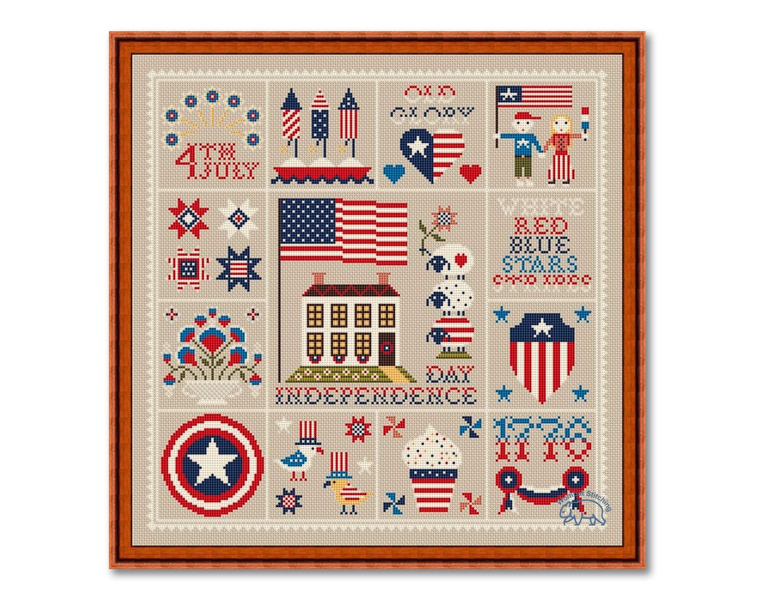 4th July Patriotic Cross Stitch Pattern: USA Independence Day Sampler ...
