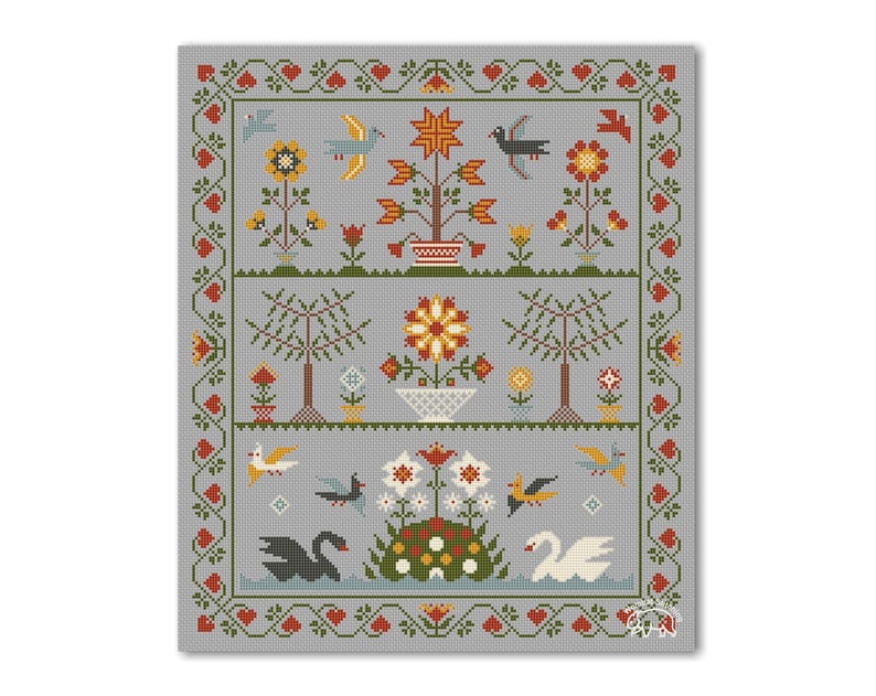 Cross Stitch Pattern Flowers and Birds Sampler Primitive - Etsy