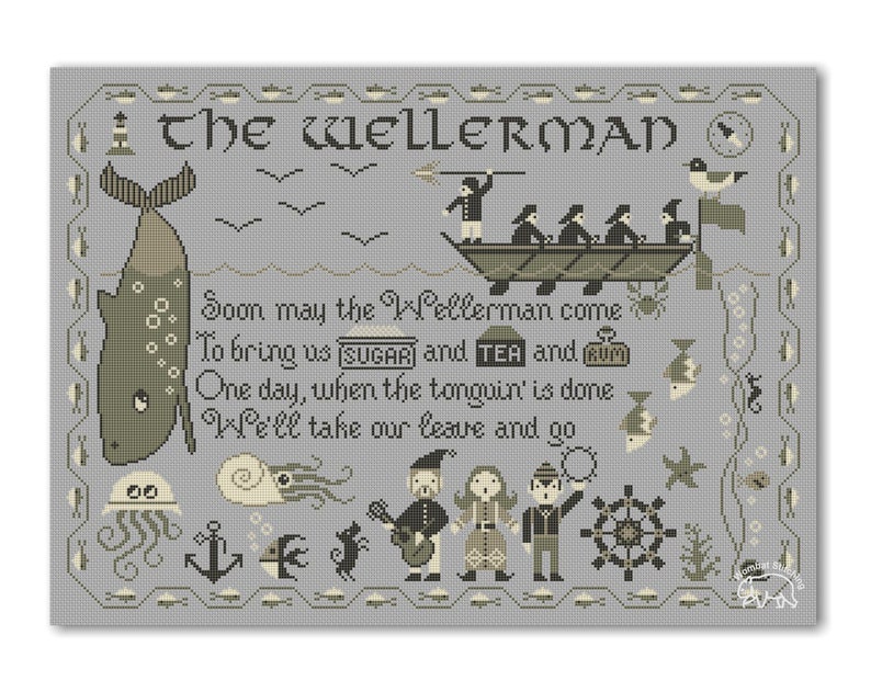 The Wellerman Cross Stitch Pattern: Primitive Marine Sampler (PDF ...