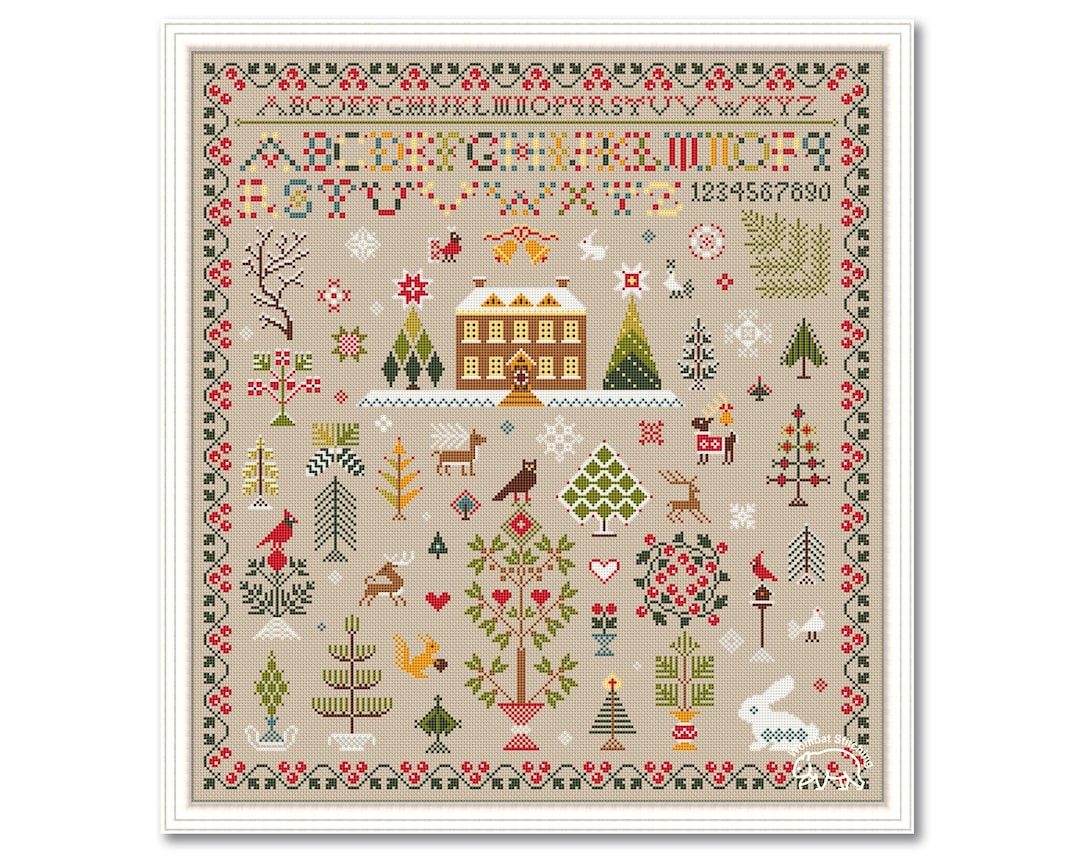 Christmas Cross Stitch Sampler: Winter Primitive Pattern (PDF) - Etsy