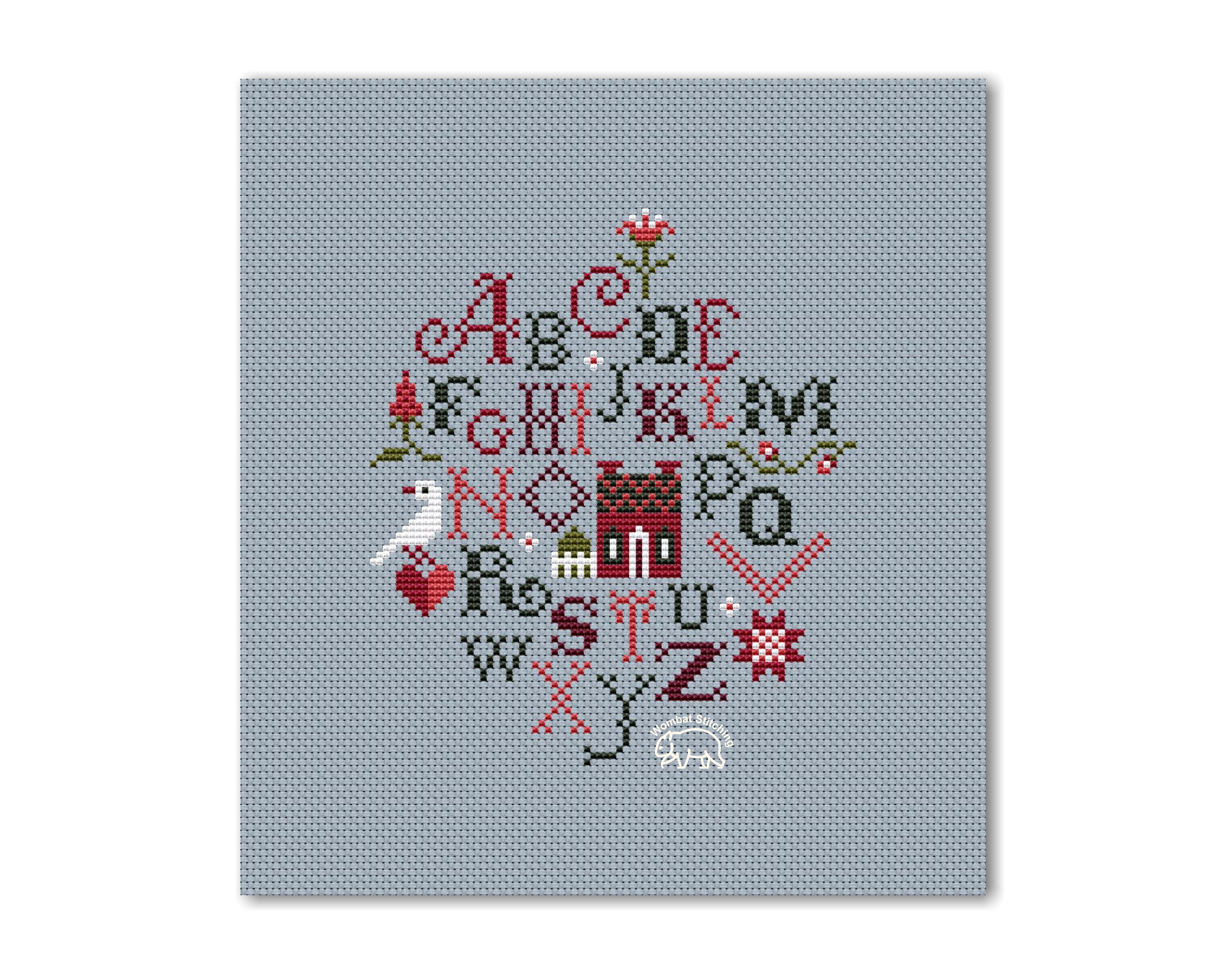 Alphabet Spring Cross Stitch Pattern: Primitive Letters Sampler (PDF ...