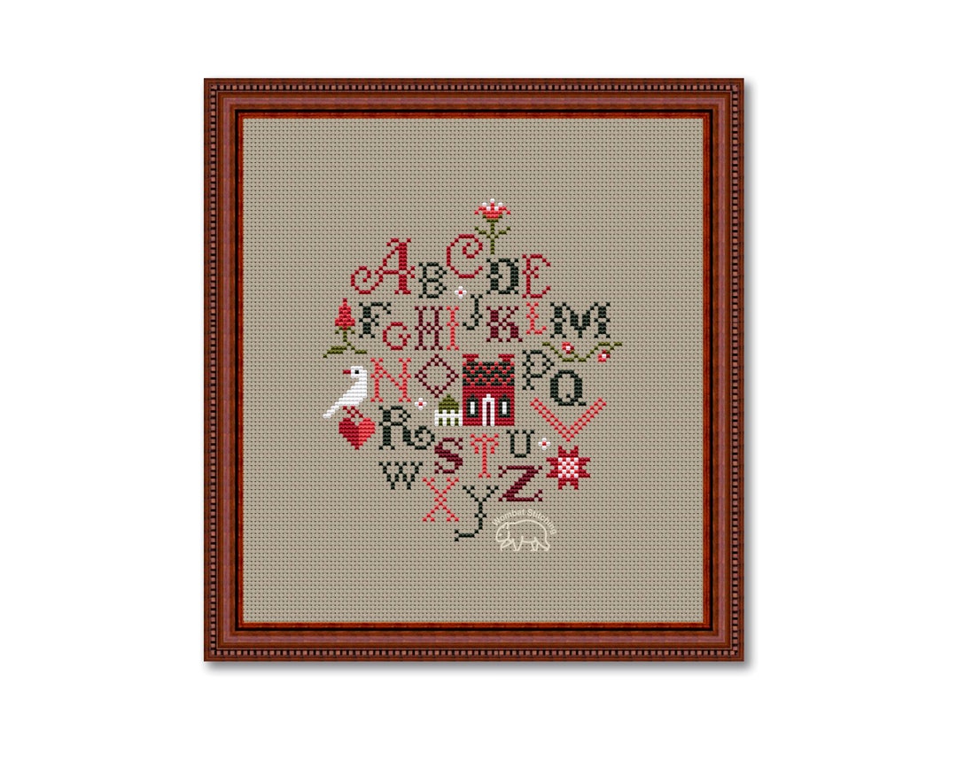 Alphabet Spring Cross Stitch Pattern: Primitive Letters Sampler (PDF ...