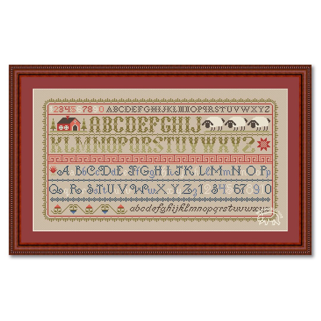 Cross Stitch Alphabet Sampler, Primitive Pattern Cross Stitch PDF ...