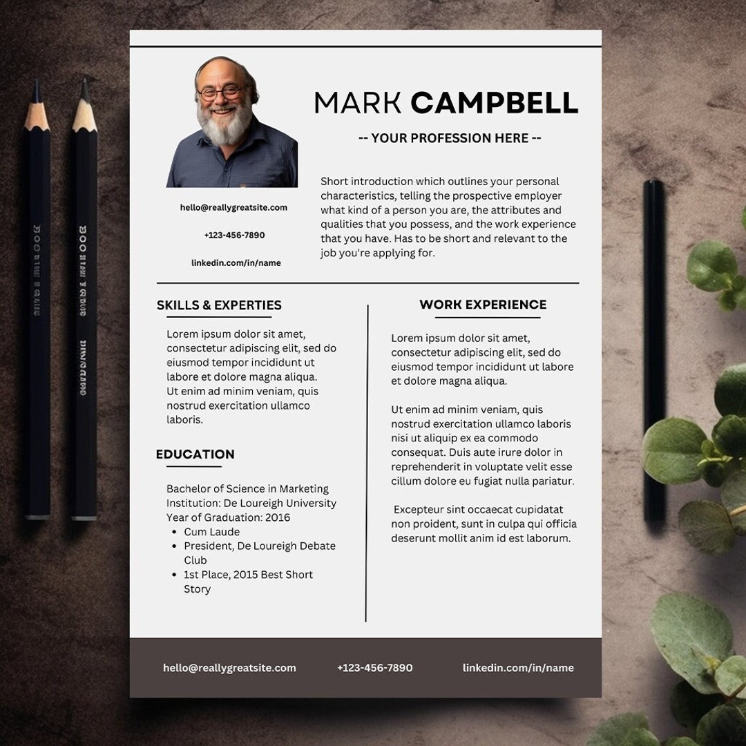 Customizable ATS Academic CV Men, Research Resume Template, CV Academic ...