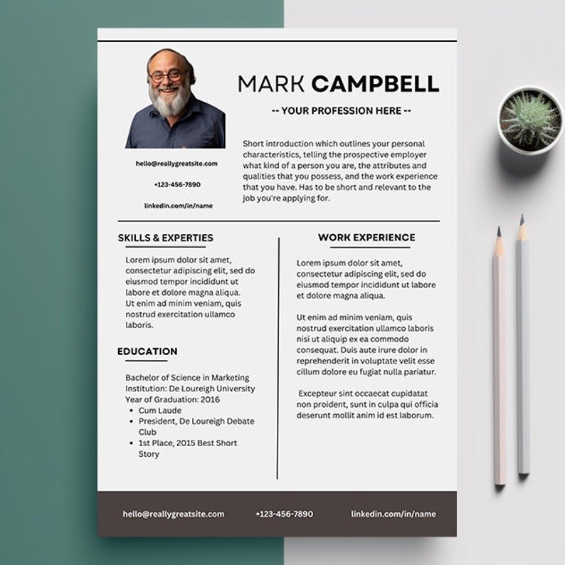 Customizable ATS Academic CV Men, Research Resume Template, CV Academic ...