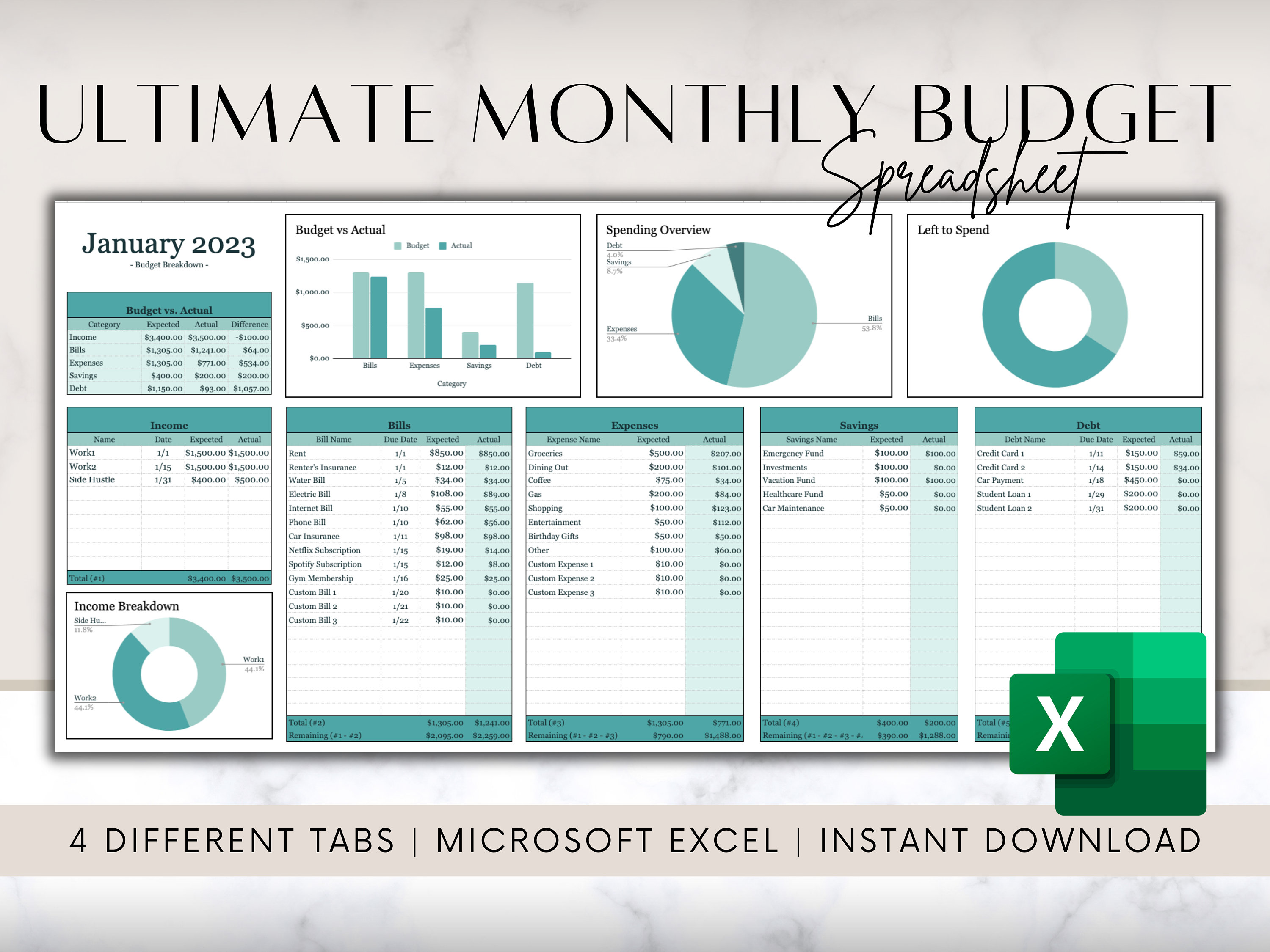 Excel Budget Template Ultimate Monthly Budget Template - Etsy