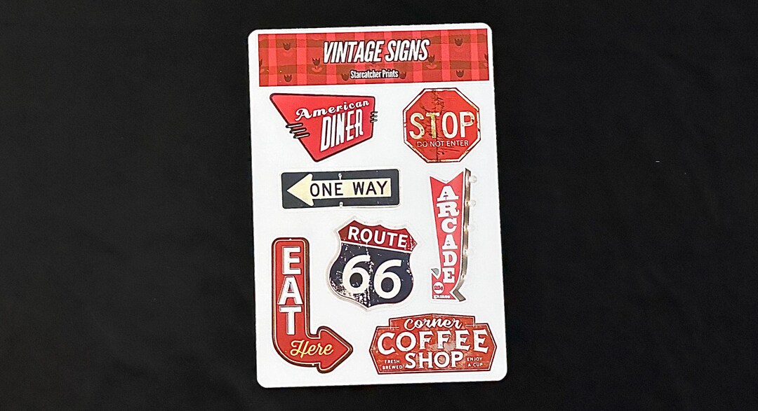 Vintage Signs Sticker Sheet, Junk Journaling Sticker Sheets, Kiss Cut ...