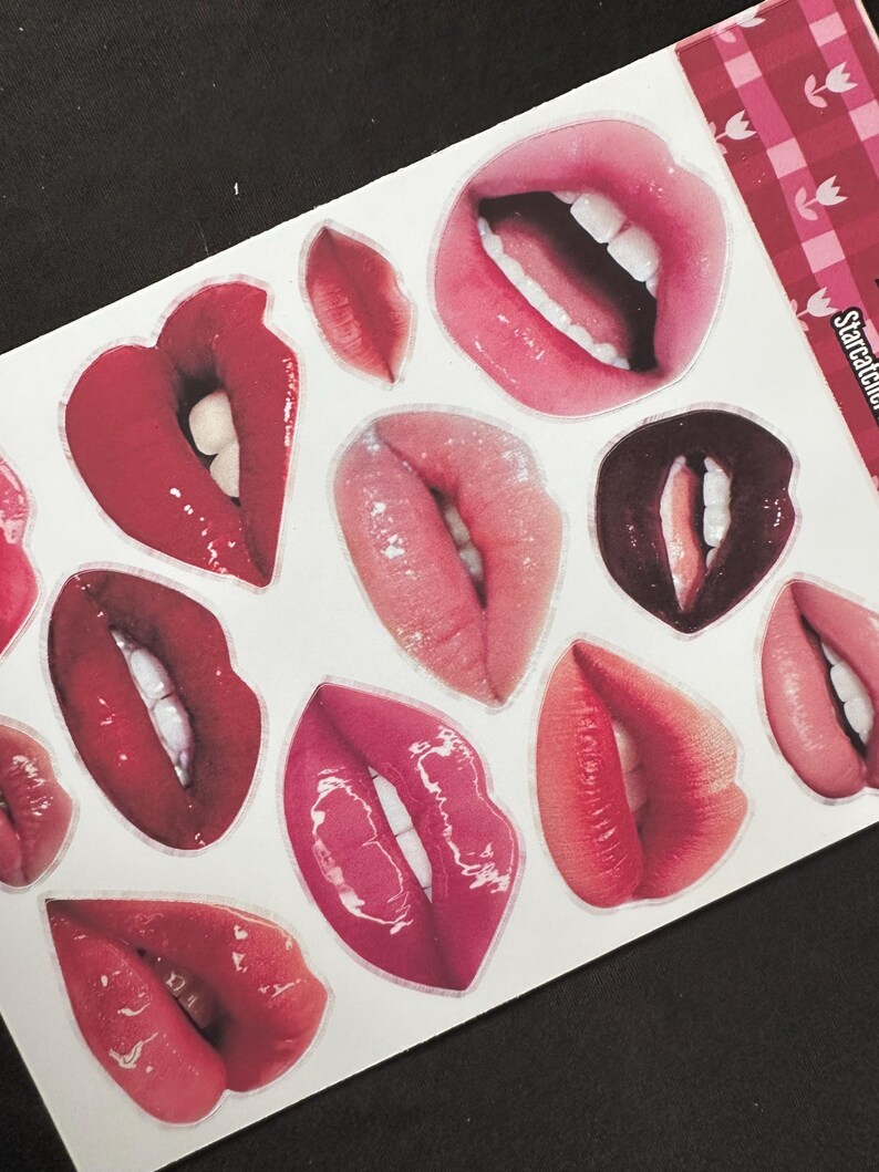 Kiss Me Lips Sticker Sheet: Handmade Junk Journal Stickers - Etsy