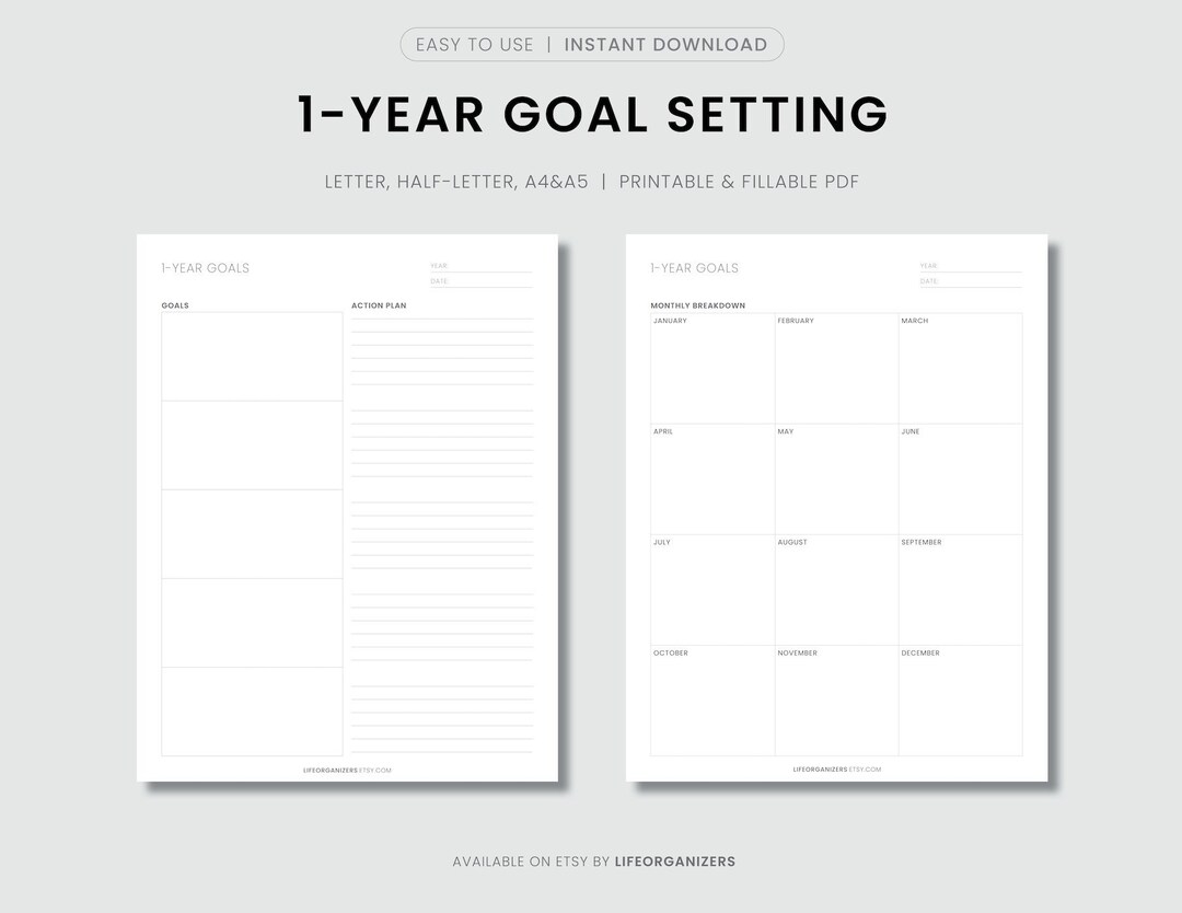 1-year Goal Setting Template Goal Setting Planner Monthly - Etsy