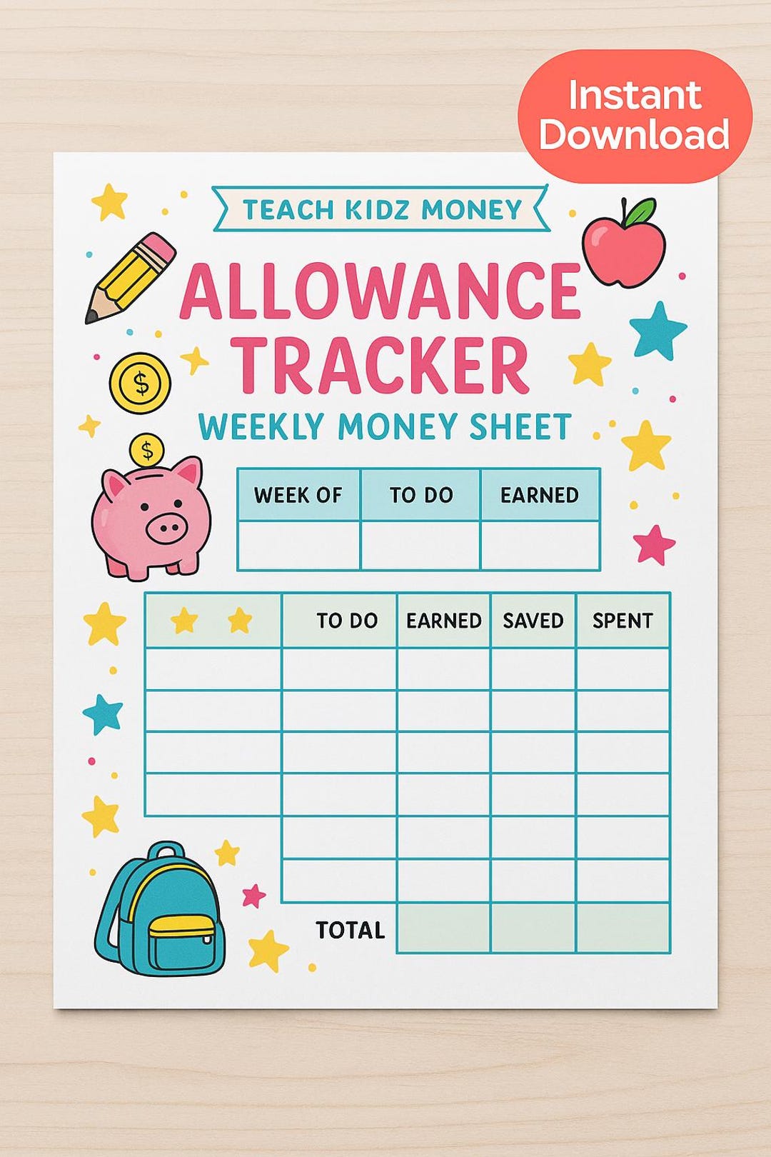 Back-to-school Money Tracker for Kids | Allowance & Chore Chart ...