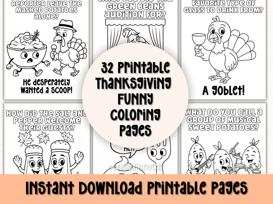 Funny Thanksgiving Coloring Pages | 32 Printable Jokes (instant ...