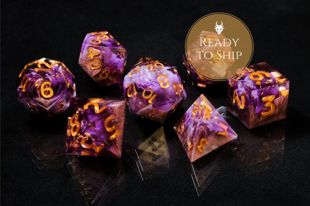 Amethyst Aeon Stone Premium Dnd Dice Set Handmade Sharp Edge Resin Dice ...