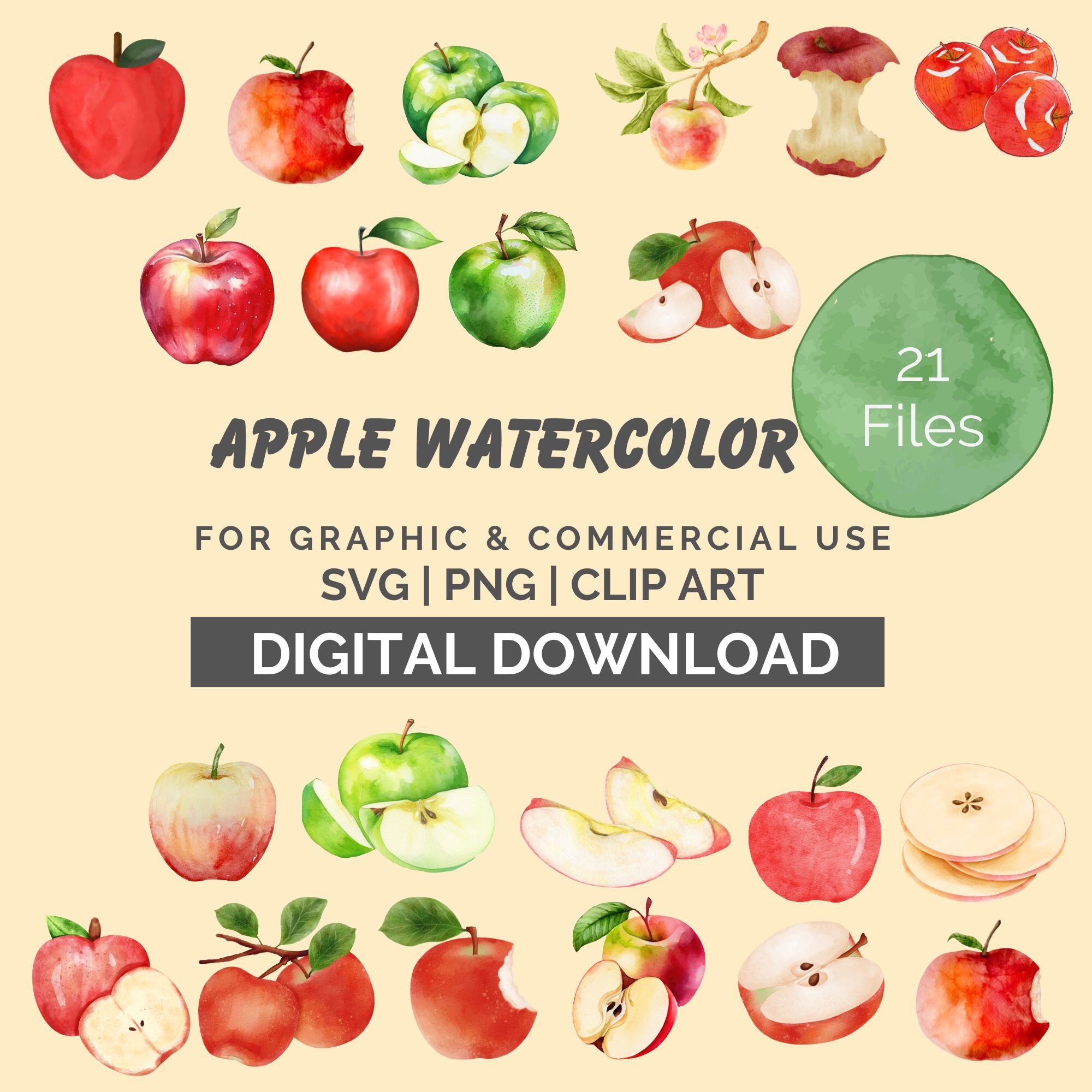 Apple Watercolor SVG PNG Clipart Bundle Files for Cricut Fruit ...