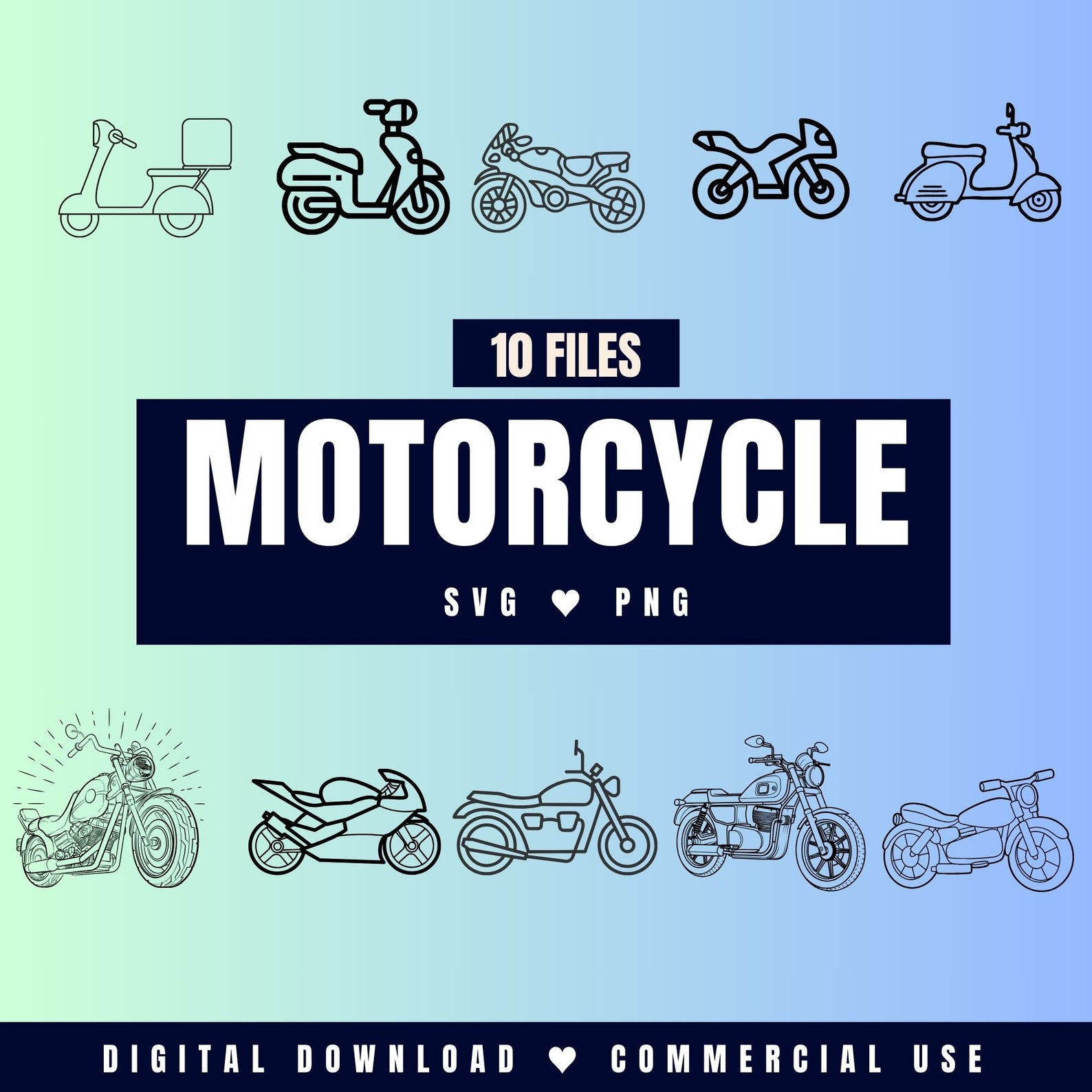 Motorcycle SVG PNG Clip Art Bundle Outline Files for Cricut Mega Pack ...