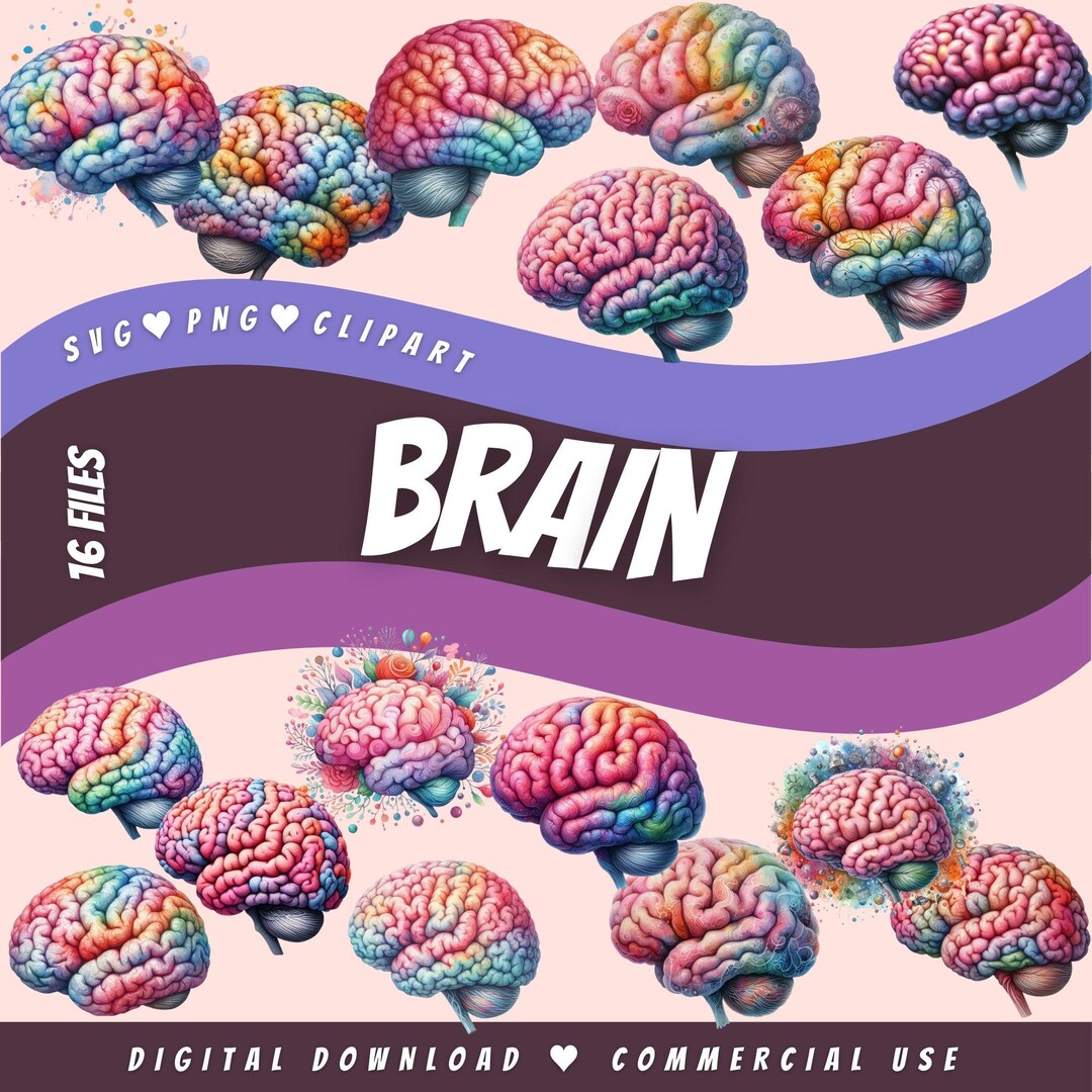Brain Watercolor SVG PNG Clipart Bundle Files Silhouette Mind Science ...