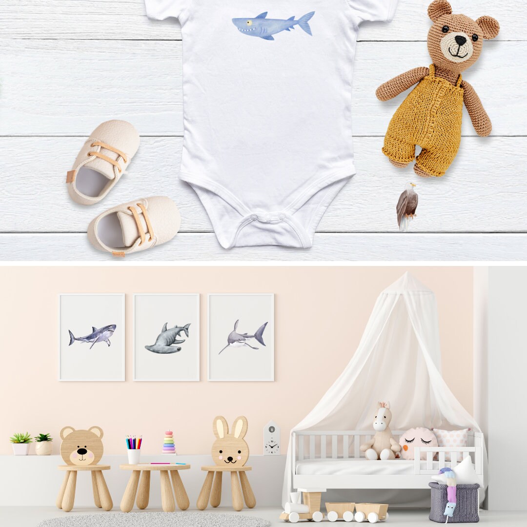 Shark Watercolor SVG PNG Clipart Bundle Files for Cricut Ocean Mega ...