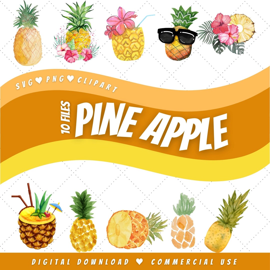 Pineapple Watercolor Clipart Bundle, Tropical SVG PNG (digital Download ...