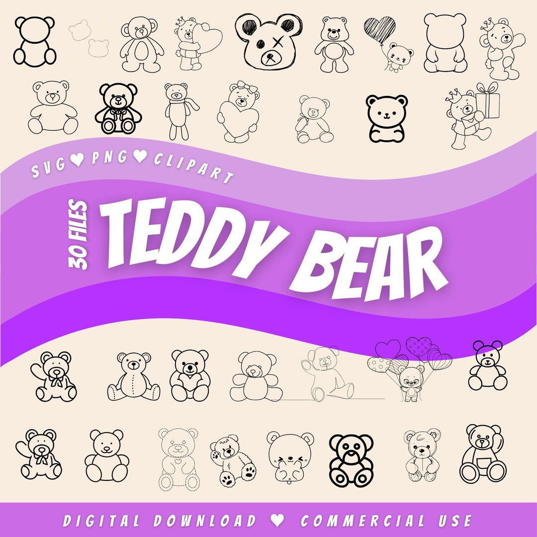 Teddy Bear Outline Clipart: SVG, PNG Bundle (digital Download) - Etsy