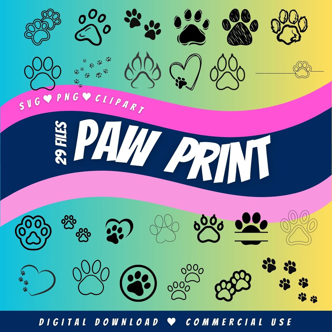 Paw Print Outline Clipart Bundle, Dog SVG PNG (digital Download) - Etsy