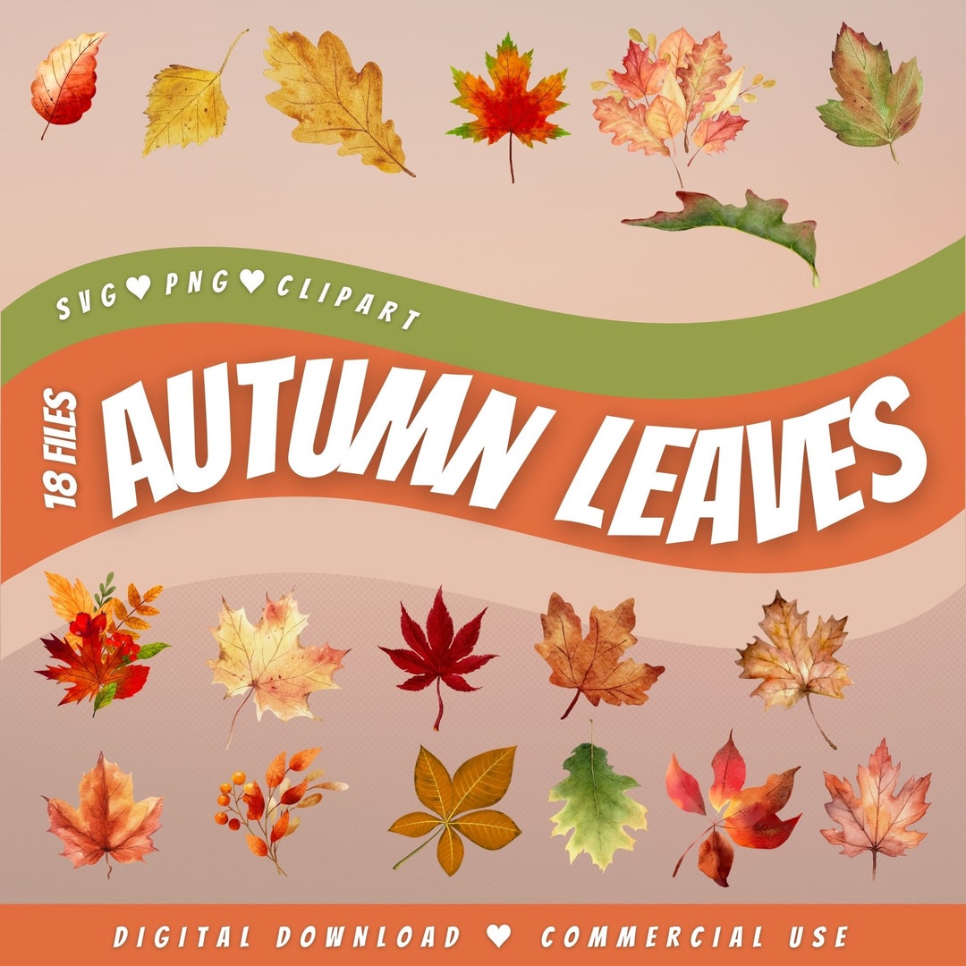 Autumn Leaves Watercolor SVG PNG Clipart Bundle Files for Cricut Fall ...