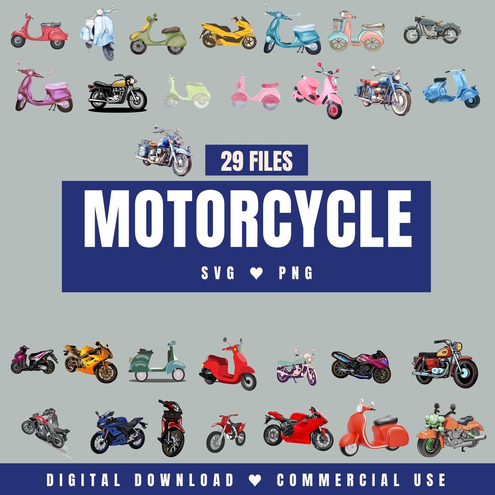 Motorcycle SVG PNG Clip Art Bundle Watercolor Files for Cricut Mega ...