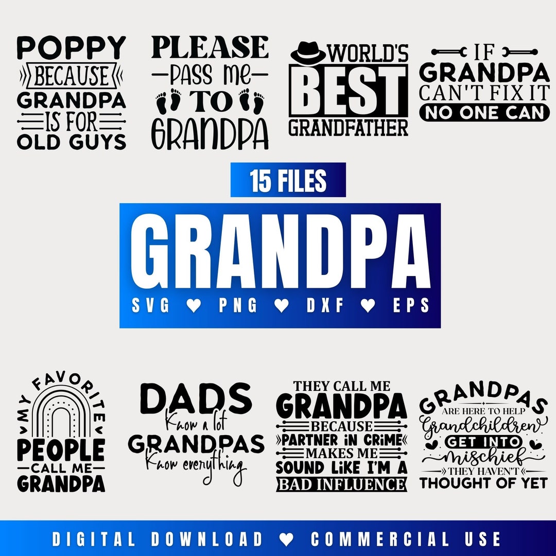 Grandpa SVG PNG Eps Dxf Clipart Bundle Papa for Cricut Retirement Pack ...