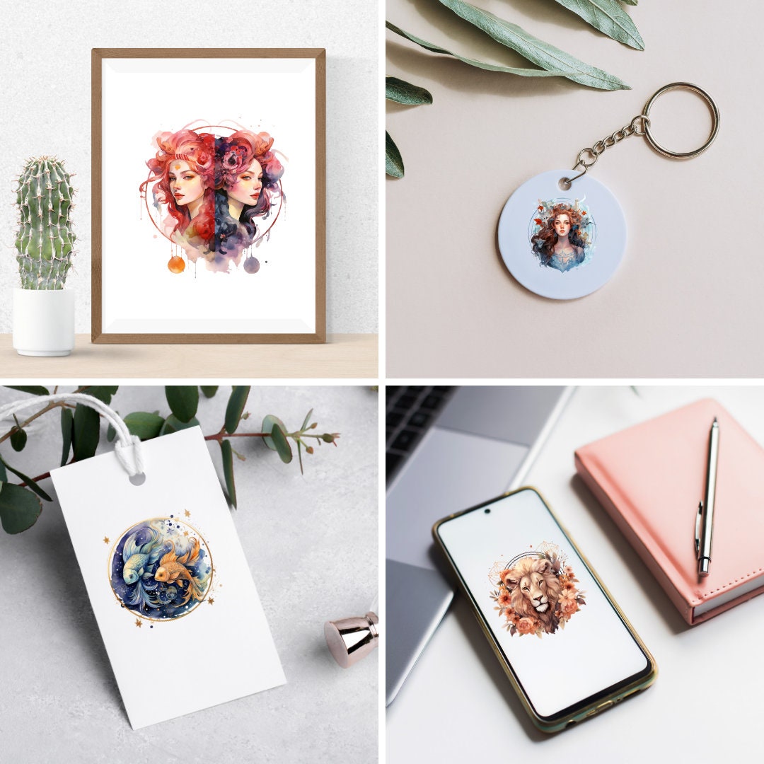 Birth Sign Watercolor SVG PNG Clipart Files Cricut Month Silhouette ...