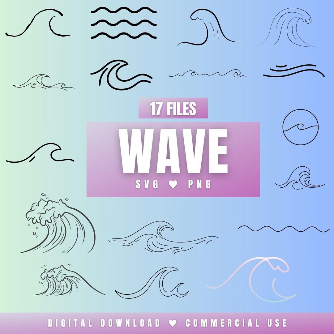 Wave Outline SVG PNG Clipart Bundle Files for Cricut Ocean Mega Pack ...