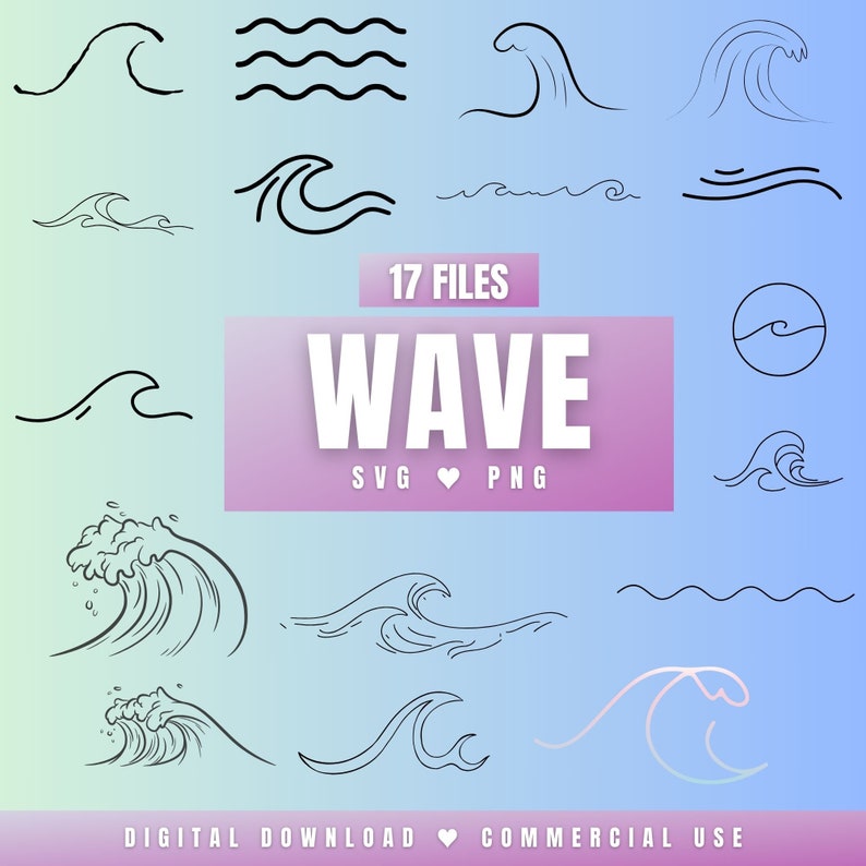 Wave Outline SVG PNG Clipart Bundle Files for Cricut Ocean Mega Pack ...