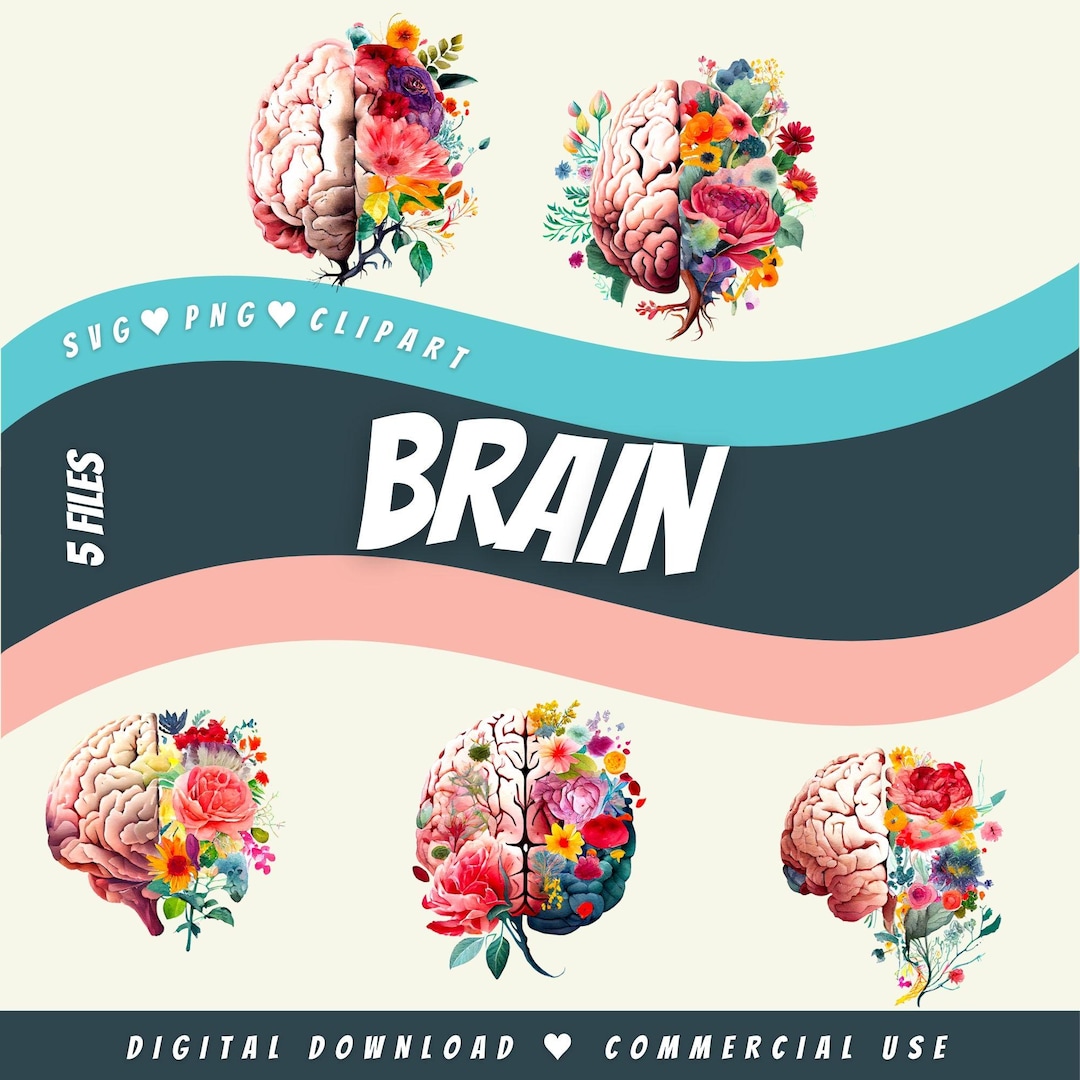 Brain Floral SVG PNG Clipart Bundle Files Silhouette Mind Science ...