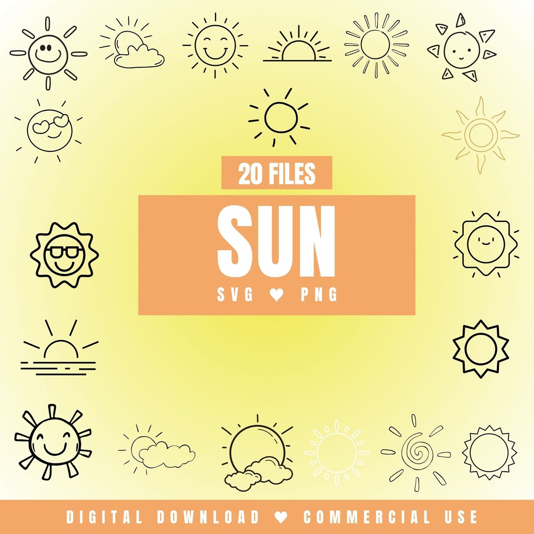 Sun SVG PNG Clipart Image Bundle Outline Files for Cricut Mega Pack ...