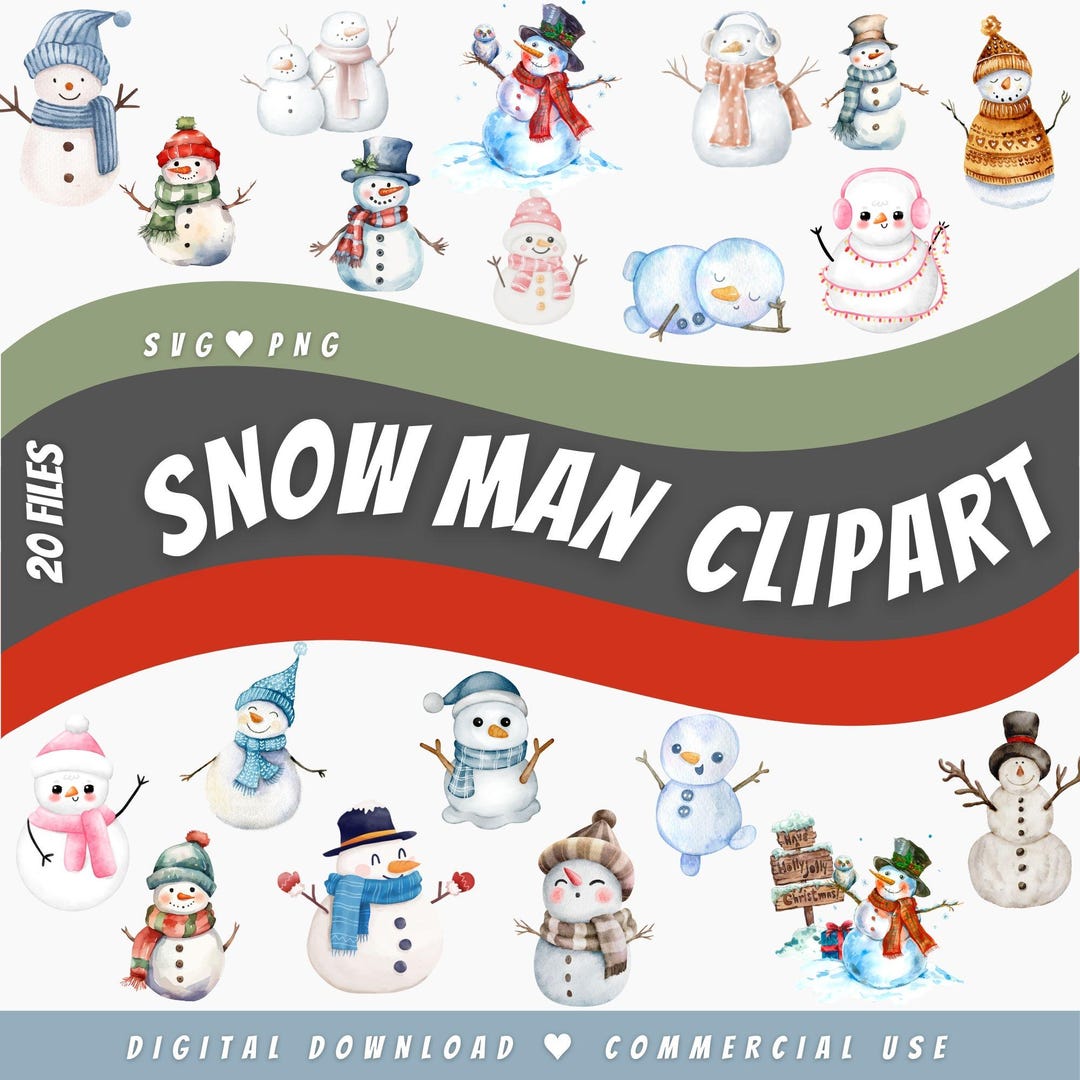 Snowman Watercolor SVG, Cute Snowman PNG, Christmas Snowman Clipart ...