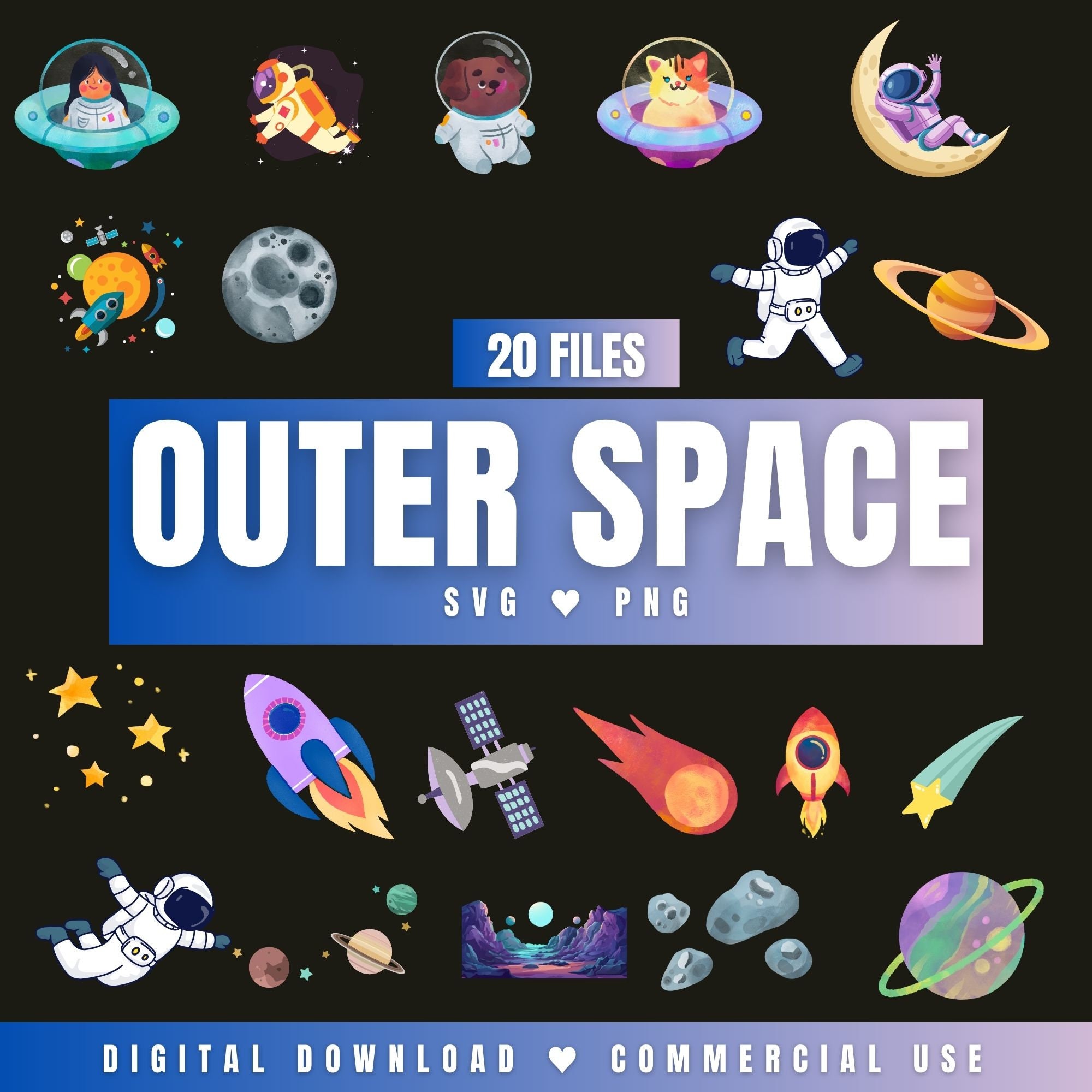 Outer Space SVG PNG Clipart Bundle Ufo for Cricut Galaxy Pack ...