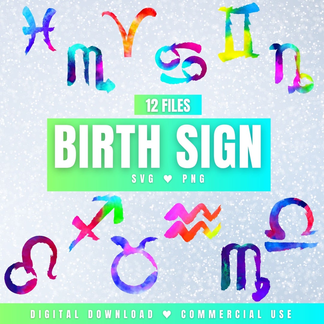 Birth Symbol Sign Watercolor SVG PNG Clipart Files Cricut Month ...
