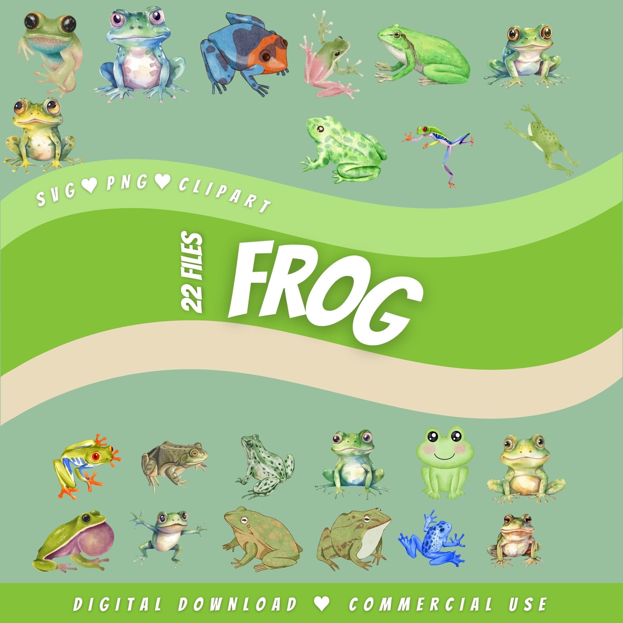 Frog Watercolor SVG PNG Clipart Bundle Watercolor Files for Cricut Mega ...