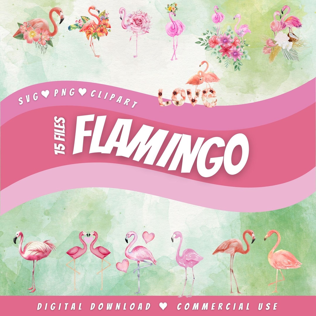 Flamingo Watercolor Clipart Bundle, Tropical Bird Design (digital ...