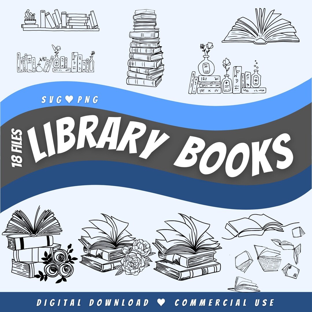 Library Books SVG, Library PNG, Book Lover Clipart, Floral Book Image ...