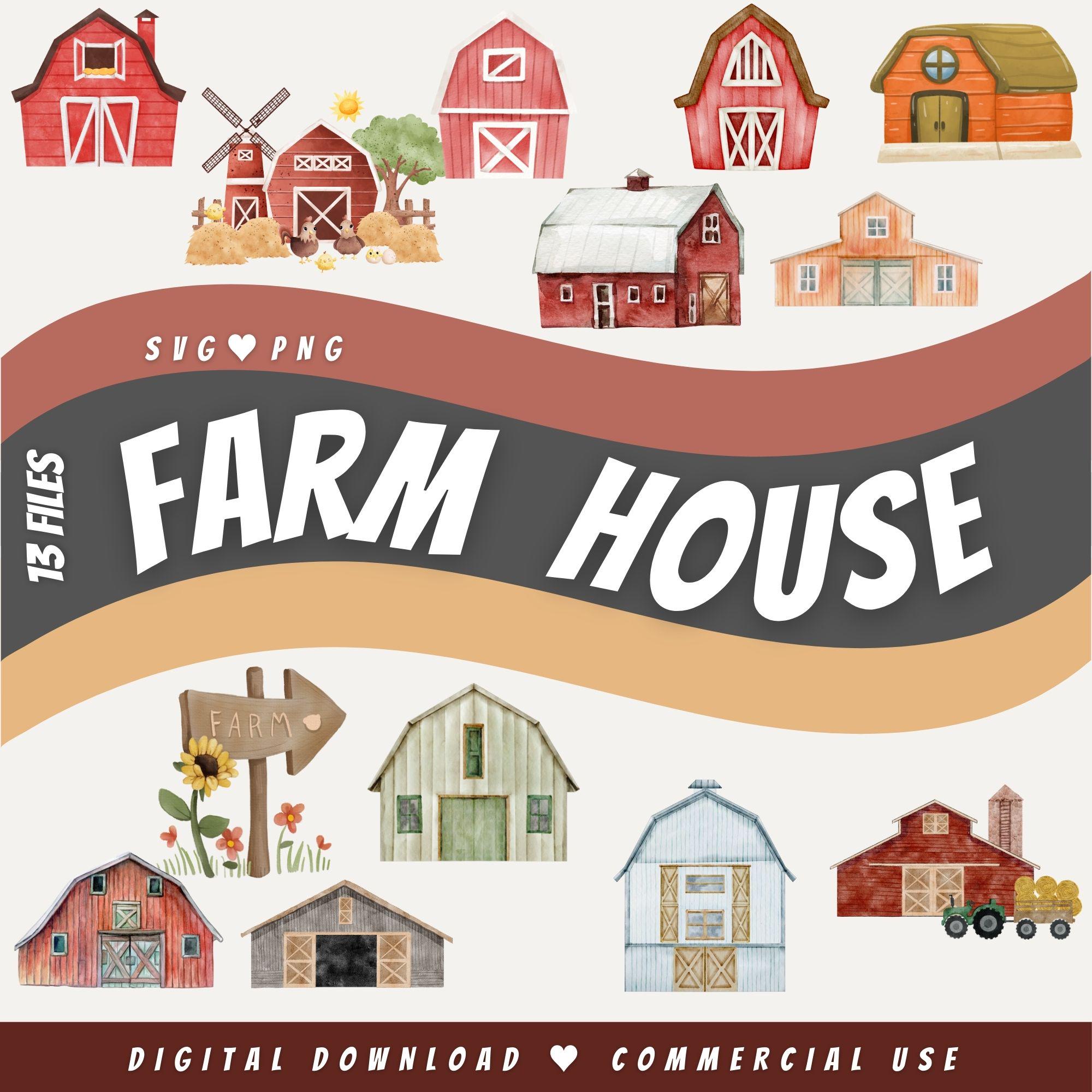 Farm House SVG, Barn PNG Clipart, Farmhouse Watercolor Clip Art, Farm ...
