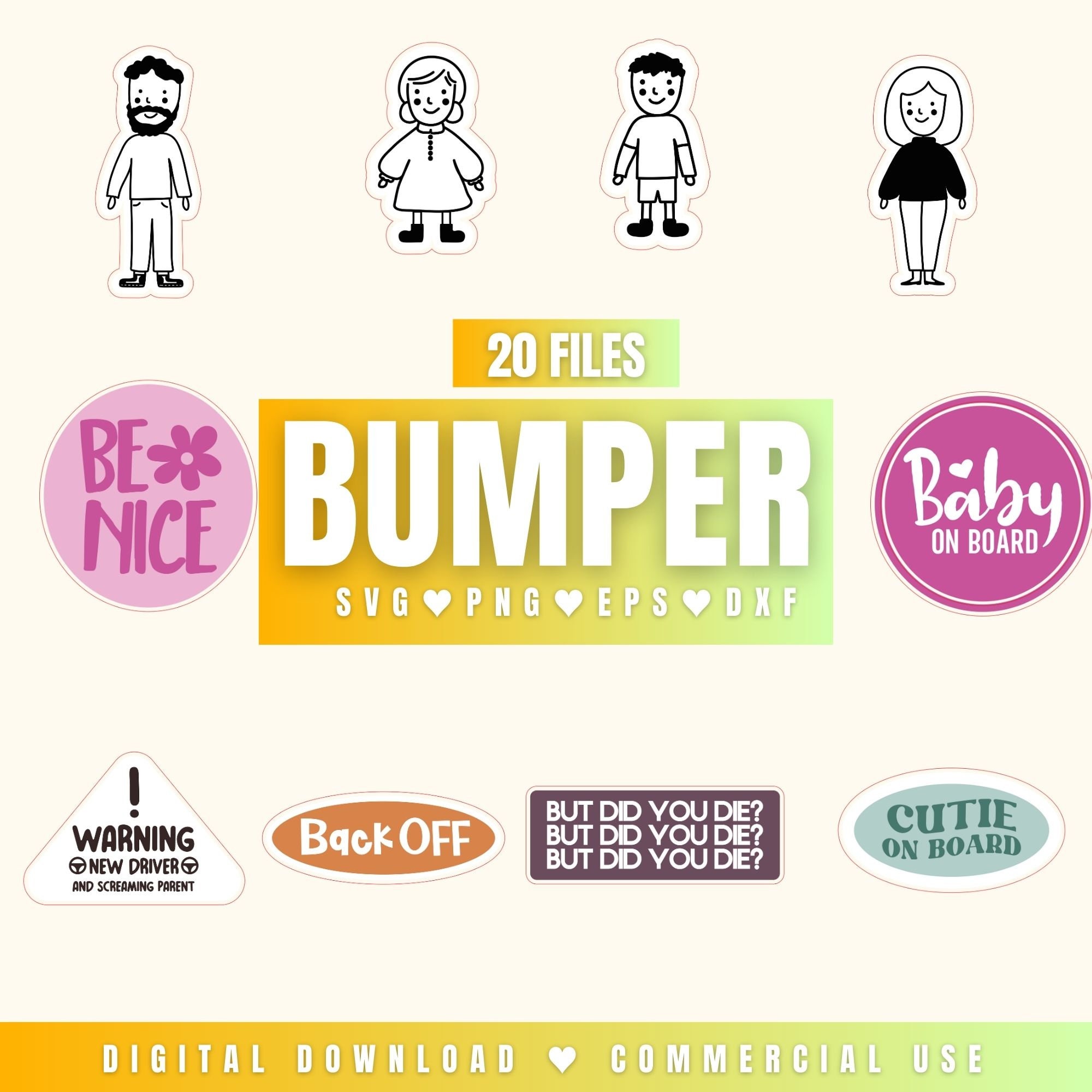 Car Bumper Sticker SVG PNG Clipart Bundle Files for Cricut Mega Pack ...