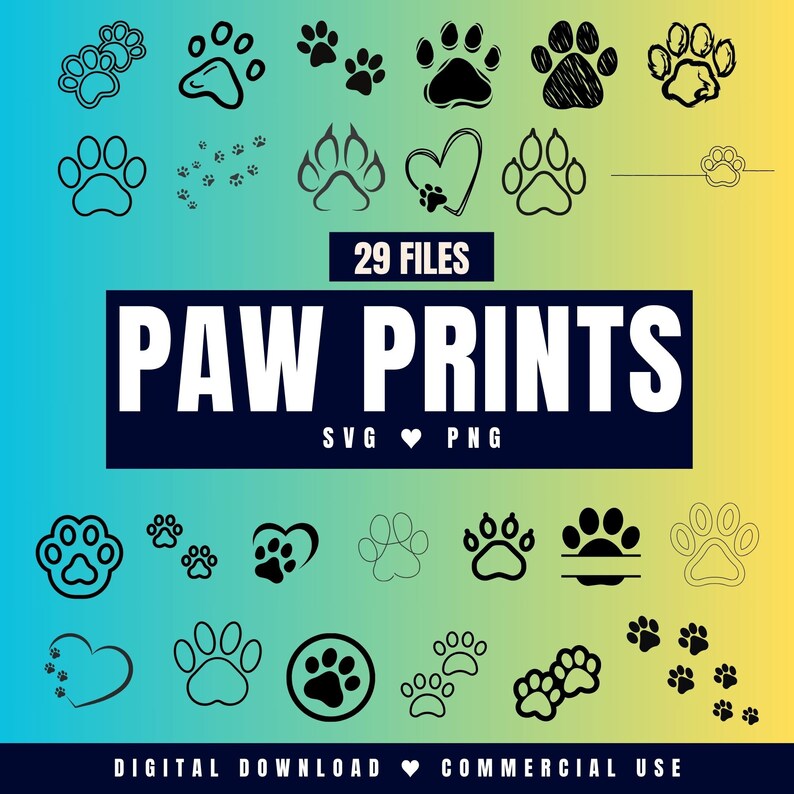 Paw Print Outline SVG PNG Clipart Bundle Files for Cricut Dog Mega Pack ...