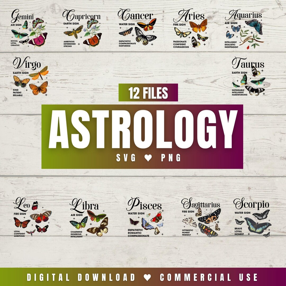 Astrology Zodiac Signs by Month SVG PNG Clipart Files for Cricut ...