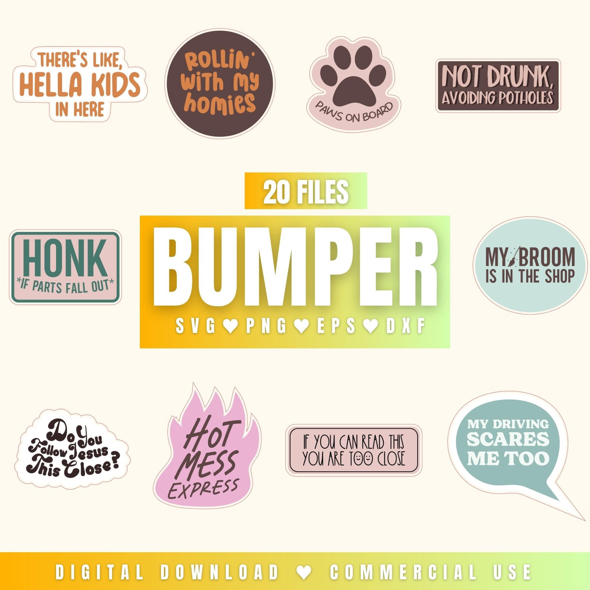 Car Bumper Sticker SVG PNG Clipart Bundle Files for Cricut Mega Pack ...