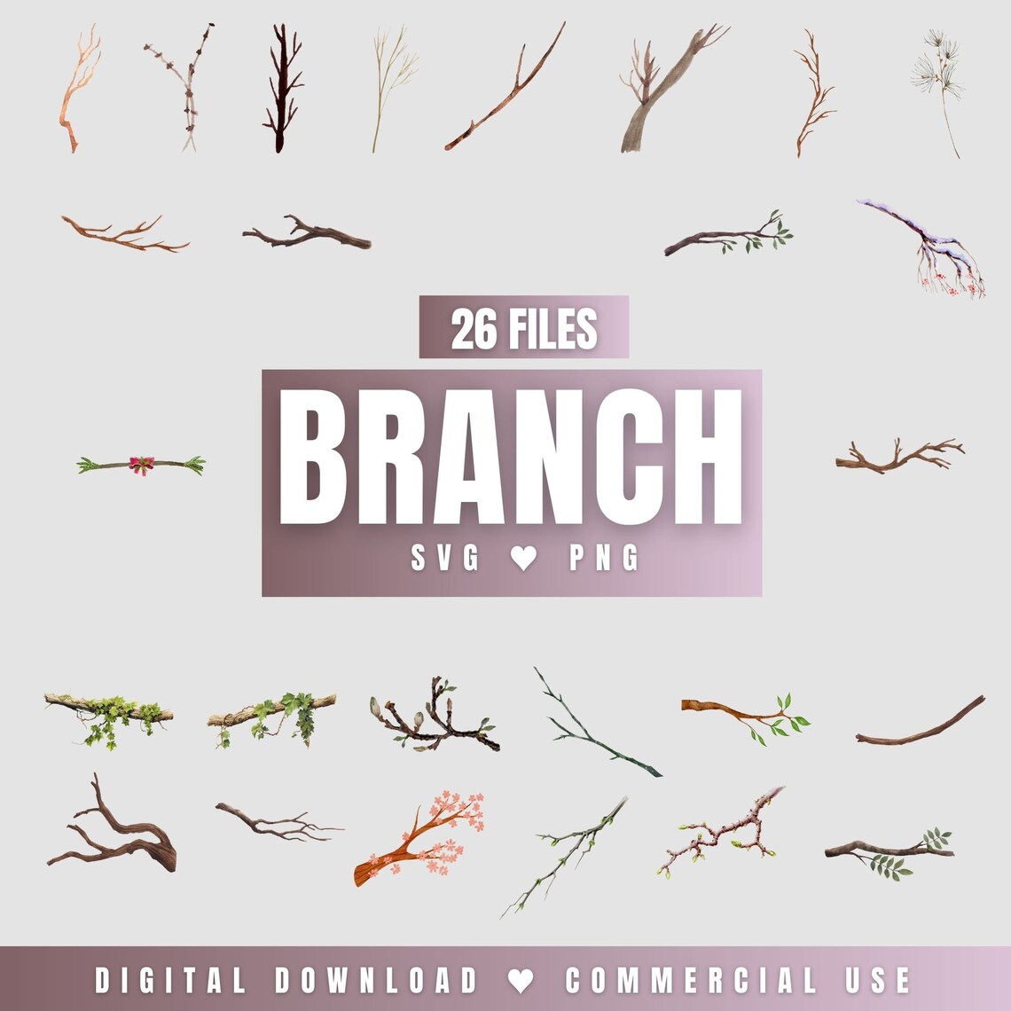 Branch SVG PNG Clipart Bundle Tree Branches Files for Cricut Mega Pack ...