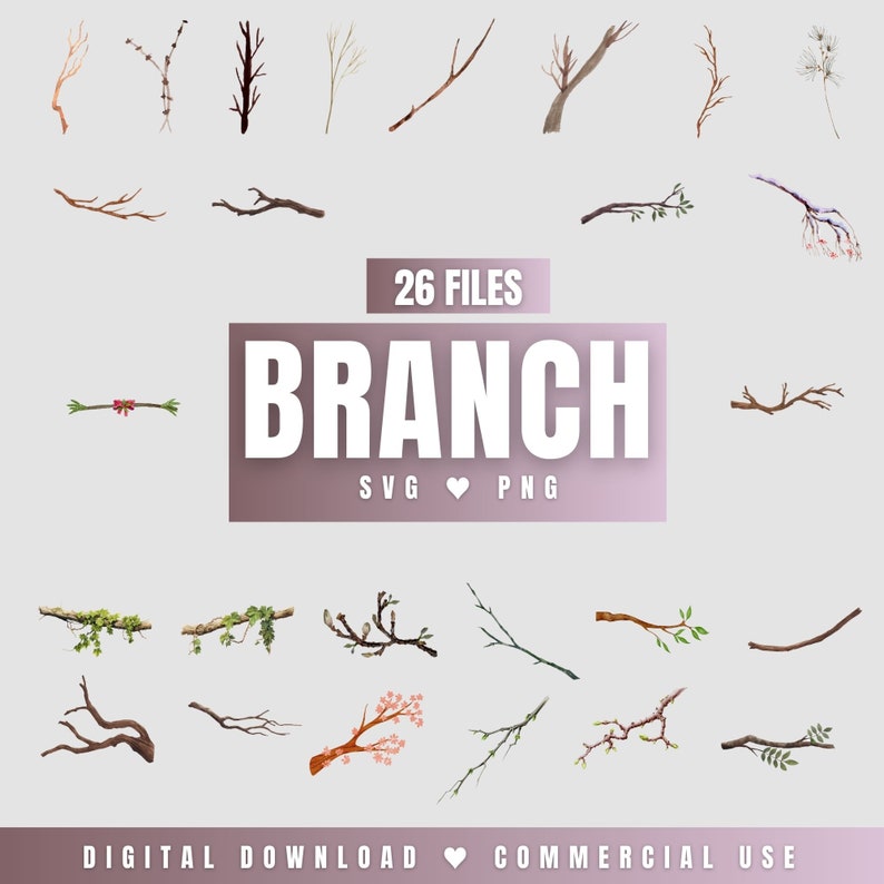 Branch SVG PNG Clipart Bundle Tree Branches Files for Cricut Mega Pack ...