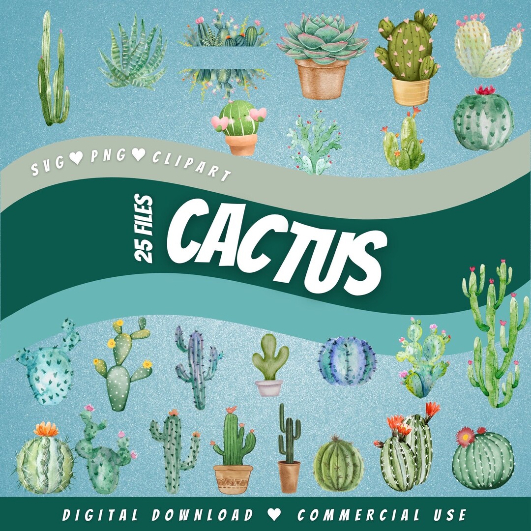 Cactus SVG PNG Clipart Bundle Watercolor Files for Cricut Mega Pack ...