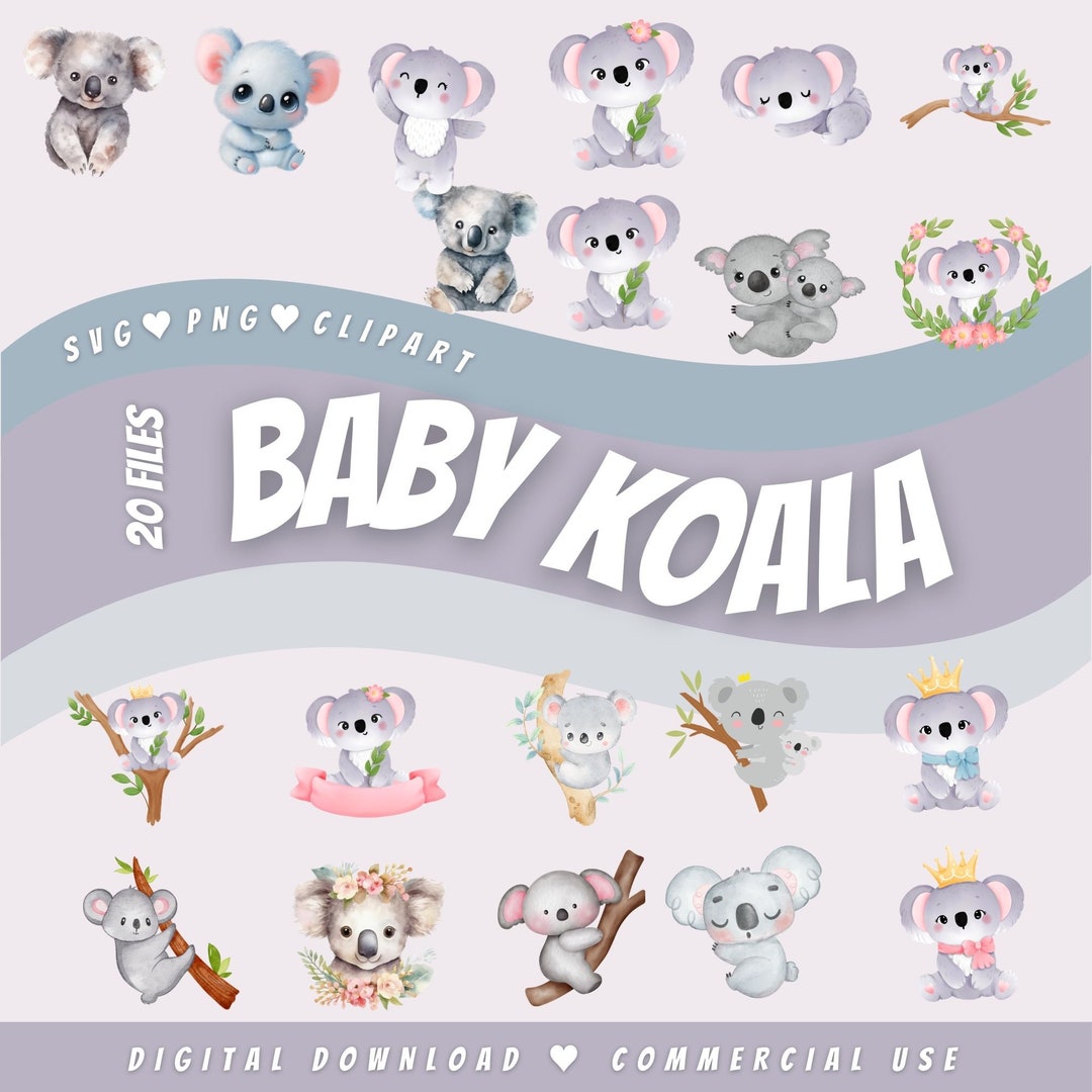 Baby Koala Watercolor SVG PNG Clipart Bundle for Cricut Cute Jungle ...