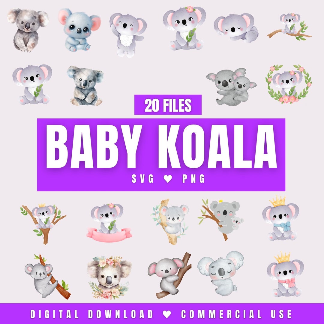 Baby Koala Watercolor SVG PNG Clipart Bundle for Cricut Cute Jungle ...